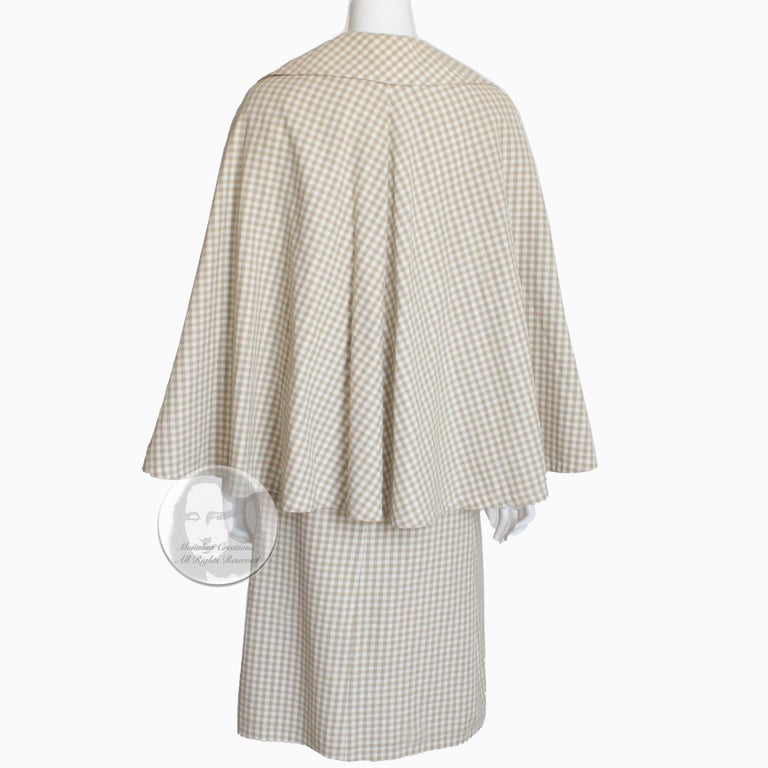 Donald Brooks Jacket with Caplet Trench Style Tan White Check Pattern ...