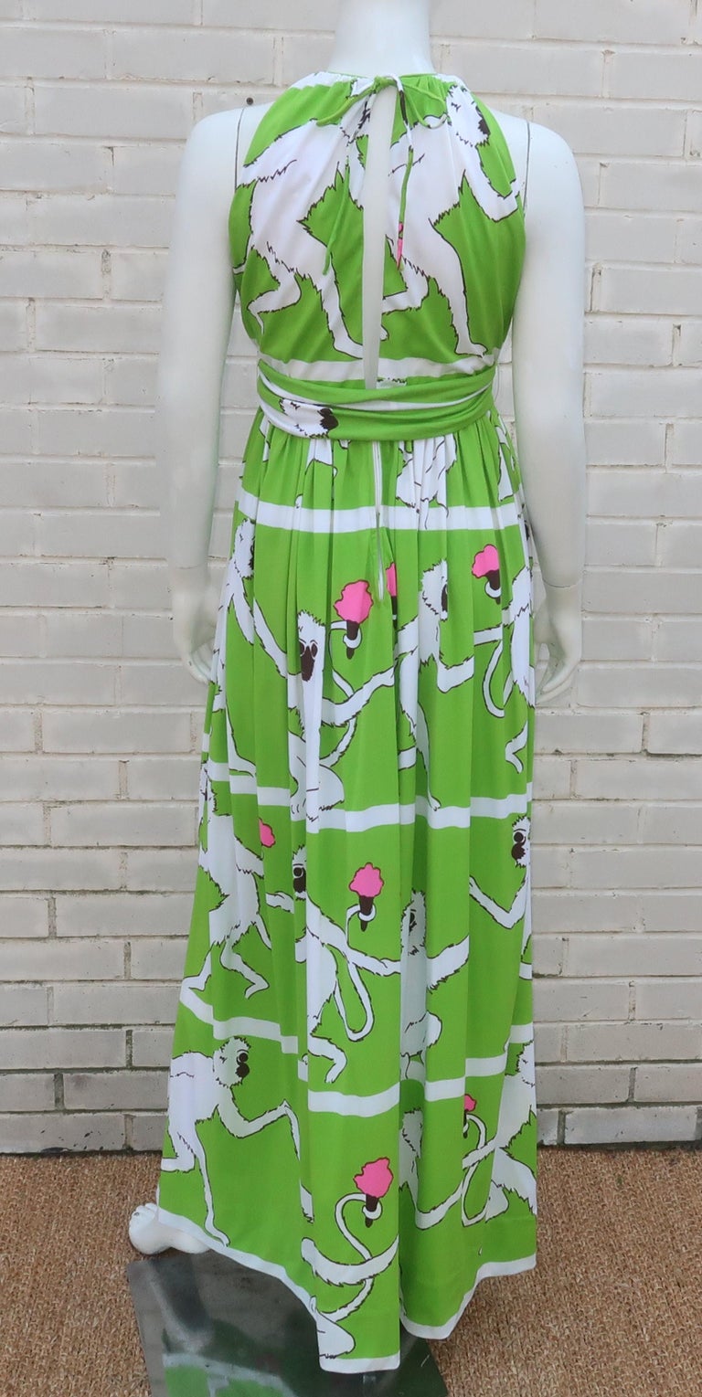 Donald Brooks Novelty Monkey Print Jersey Maxi Dress, 1970's at 1stDibs