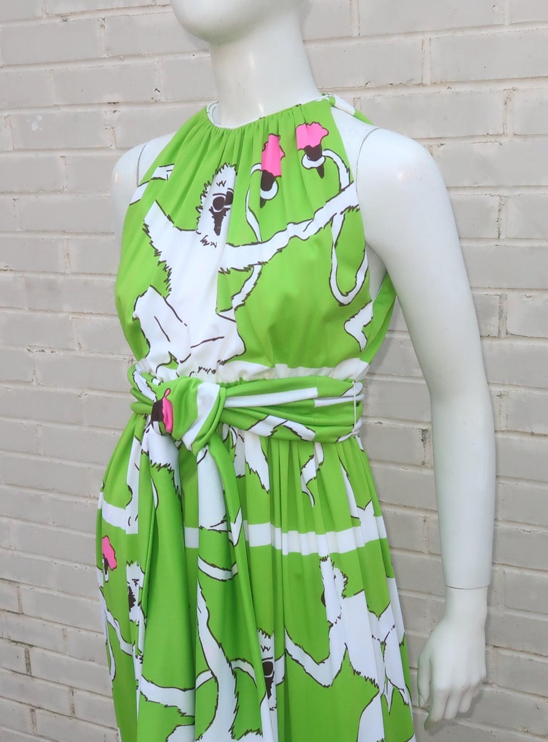 Donald Brooks Novelty Monkey Print Jersey Maxi Dress, 1970's at 1stDibs