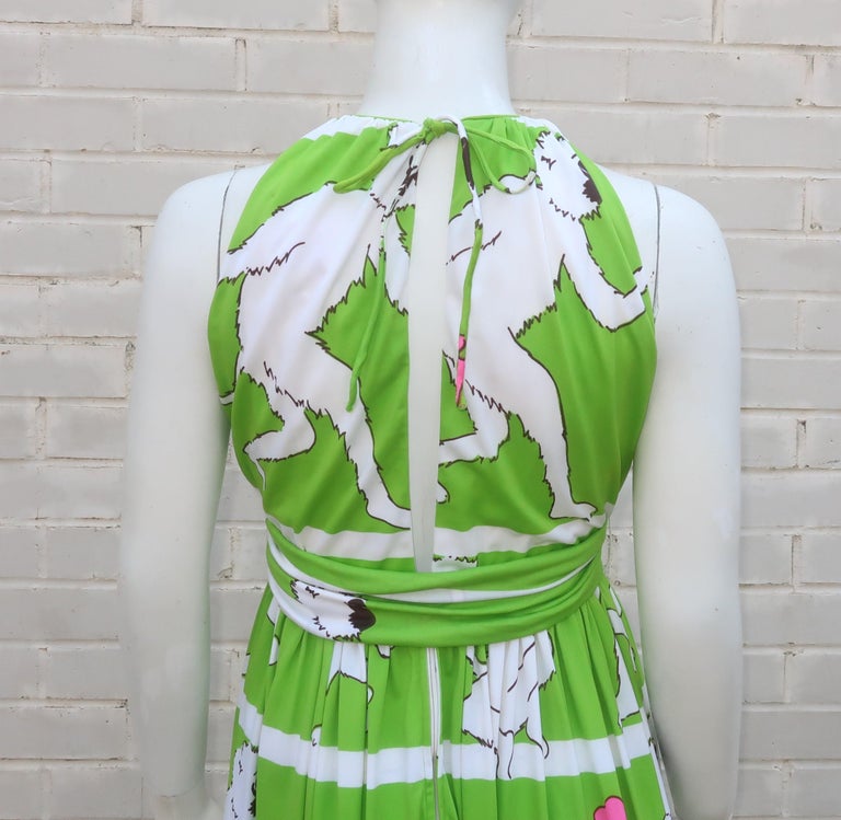 Donald Brooks Novelty Monkey Print Jersey Maxi Dress, 1970's at 1stDibs
