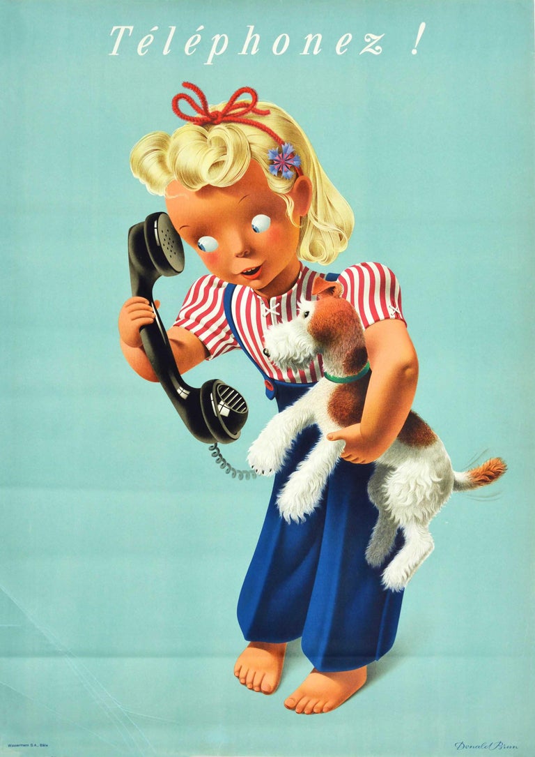 Donald Brun - Original Vintage Poster Telephonez! Swiss Telecom Girl ...