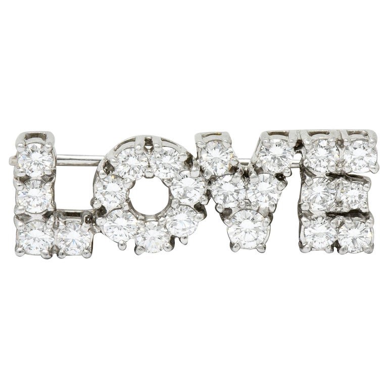 Donald Claflin Tiffany and Co. 2.16 Carat Diamond Platinum Love Brooch ...