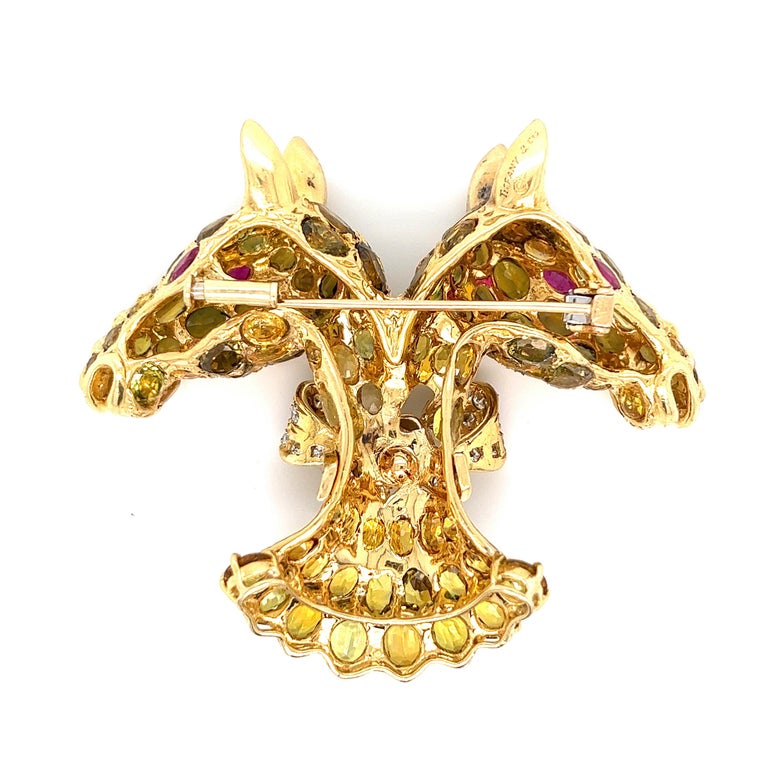 Donald Claflin Tiffany and Co. Two-Headed Horse Multi-Gem Gold Brooch ...