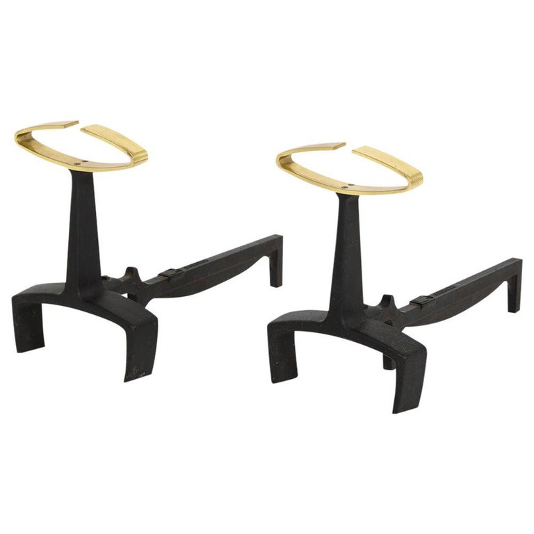 Donald Deskey Andirons, Brass, Signed Bennett For Sale at 1stDibs