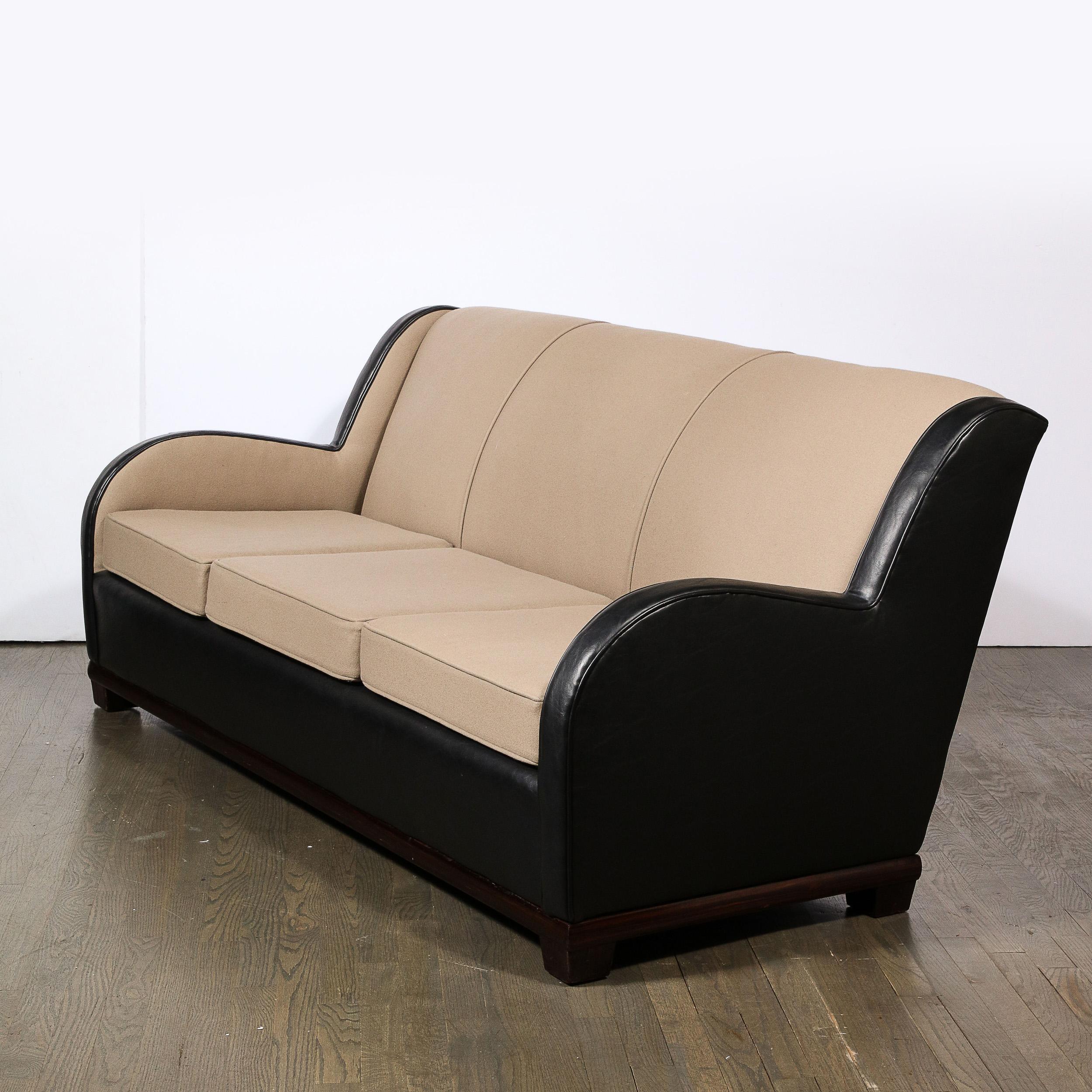 Donald Deskey Art Deco Black Leather/Taupe Cashmere Radio City Music Hall Sofa For Sale at 1stDibs