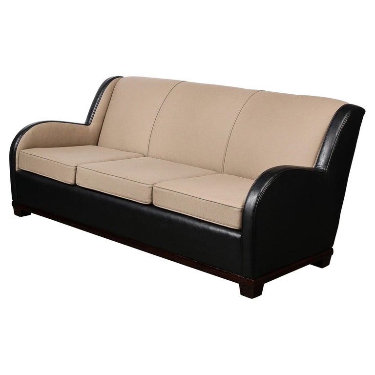 Donald Deskey Art Deco Black Leather/Taupe Cashmere Radio City Music ...