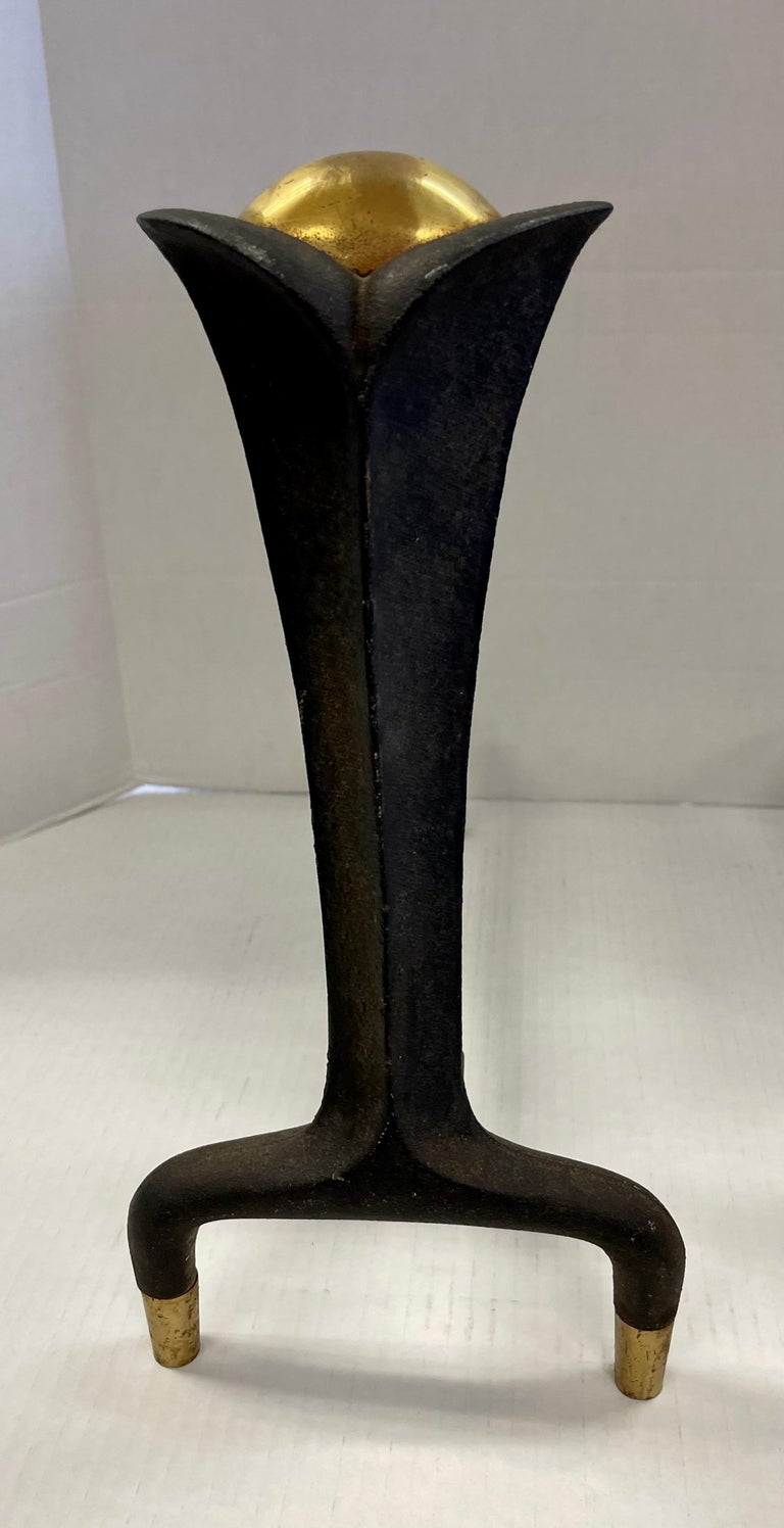 Donald Deskey Bennett Cast Iron and Brass Coveted Andirons For Sale at ...