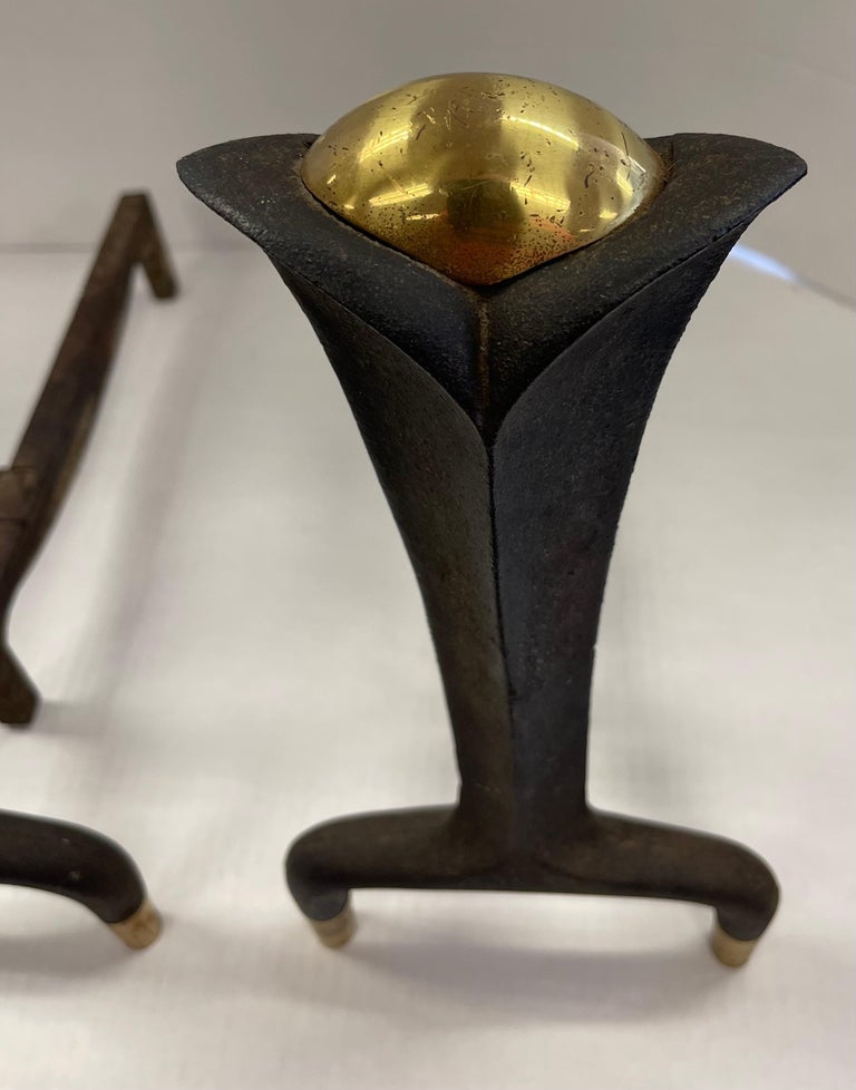 Donald Deskey Bennett Cast Iron and Brass Coveted Andirons For Sale at ...