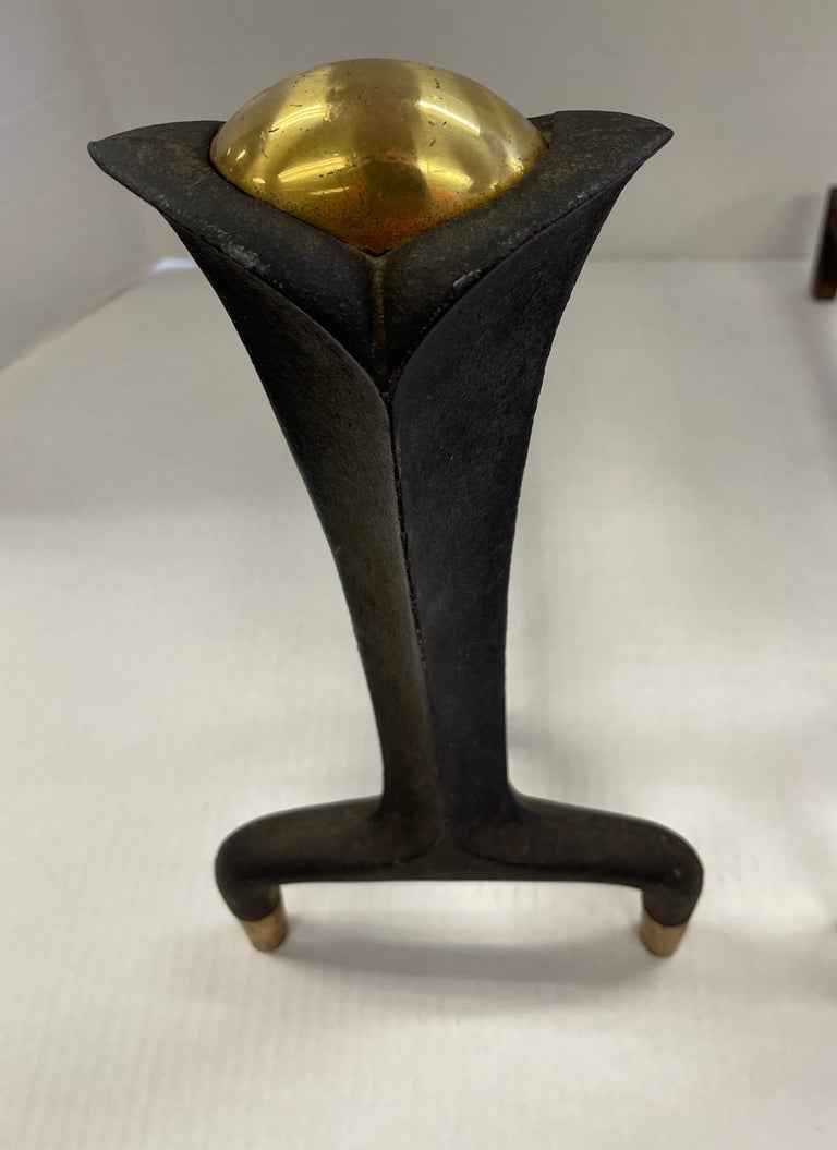 Donald Deskey Bennett Cast Iron and Brass Coveted Andirons For Sale at ...