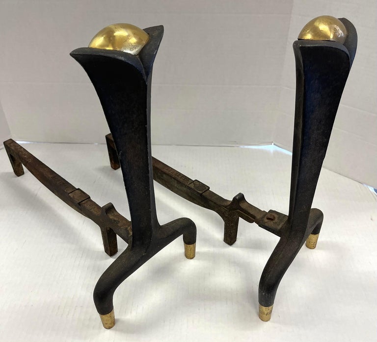 Donald Deskey Bennett Cast Iron and Brass Coveted Andirons For Sale at ...