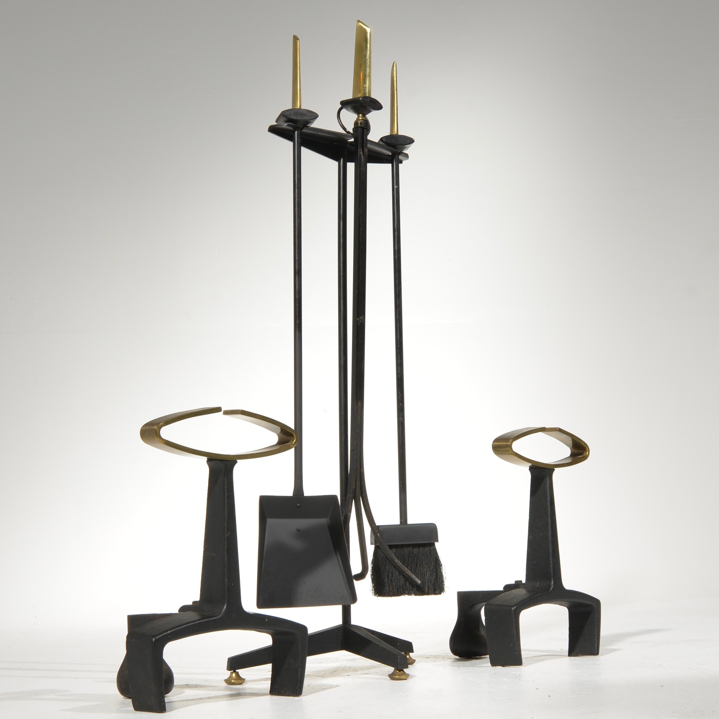 Donald Deskey Fireplace Andirons Tool Set at 1stDibs