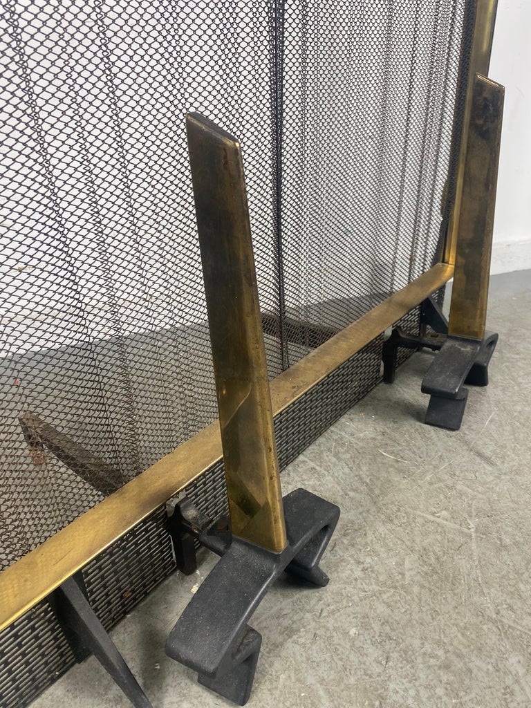 Donald Deskey Fireplace Screen and Mounted Tools, Andirons, Modernist ...