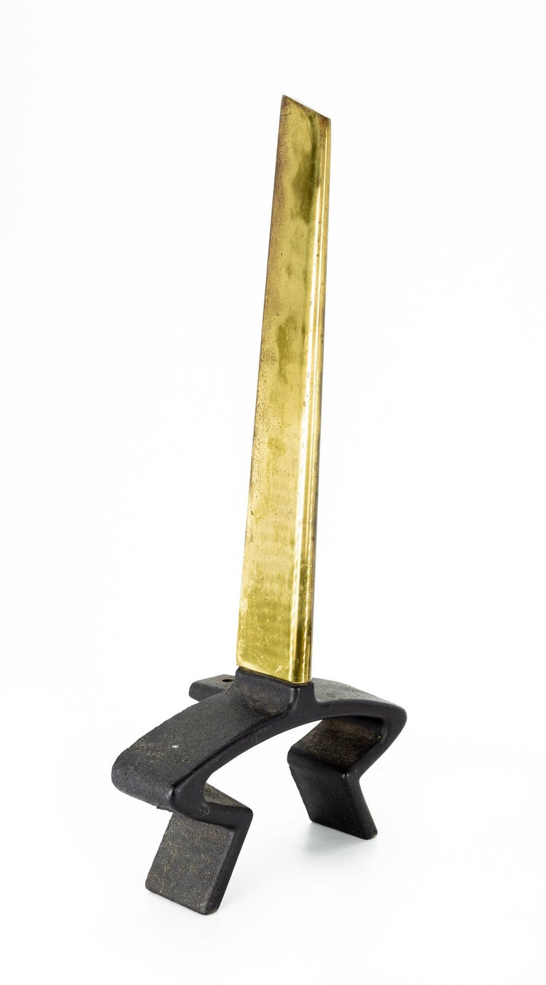 Donald Deskey for Bennett Mid-Century Iron and Brass Andirons Fireplace ...