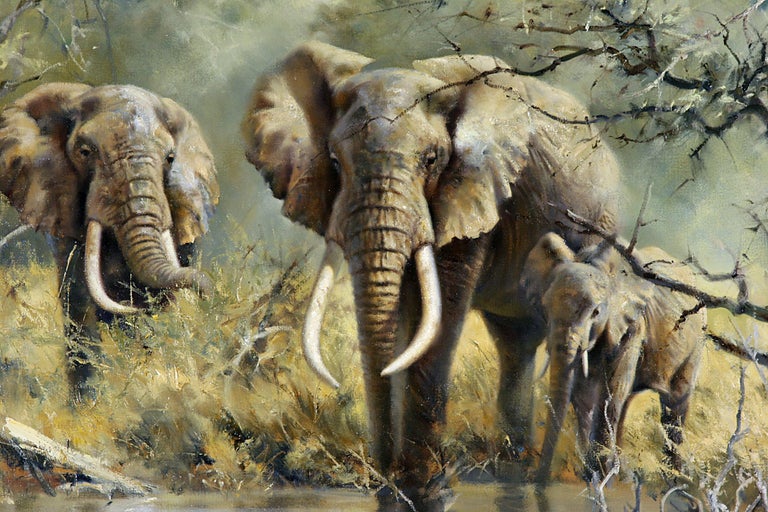 Donald Grant - Elephants at a Waterhole For Sale at 1stDibs