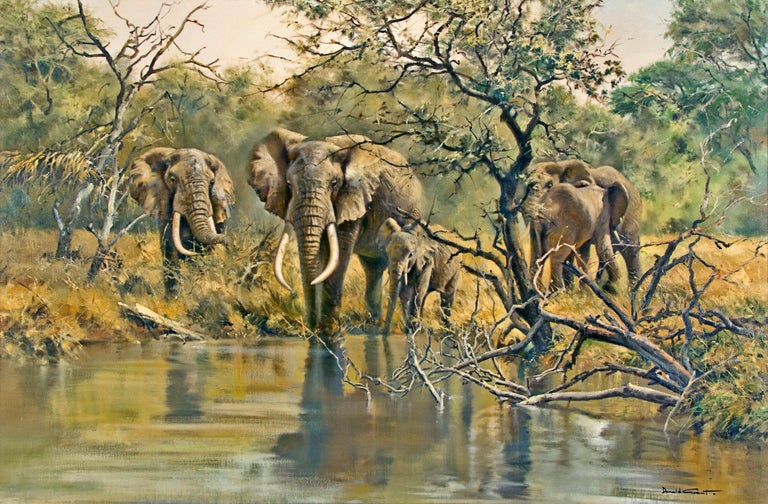 Donald Grant - Elephants at a Waterhole For Sale at 1stDibs