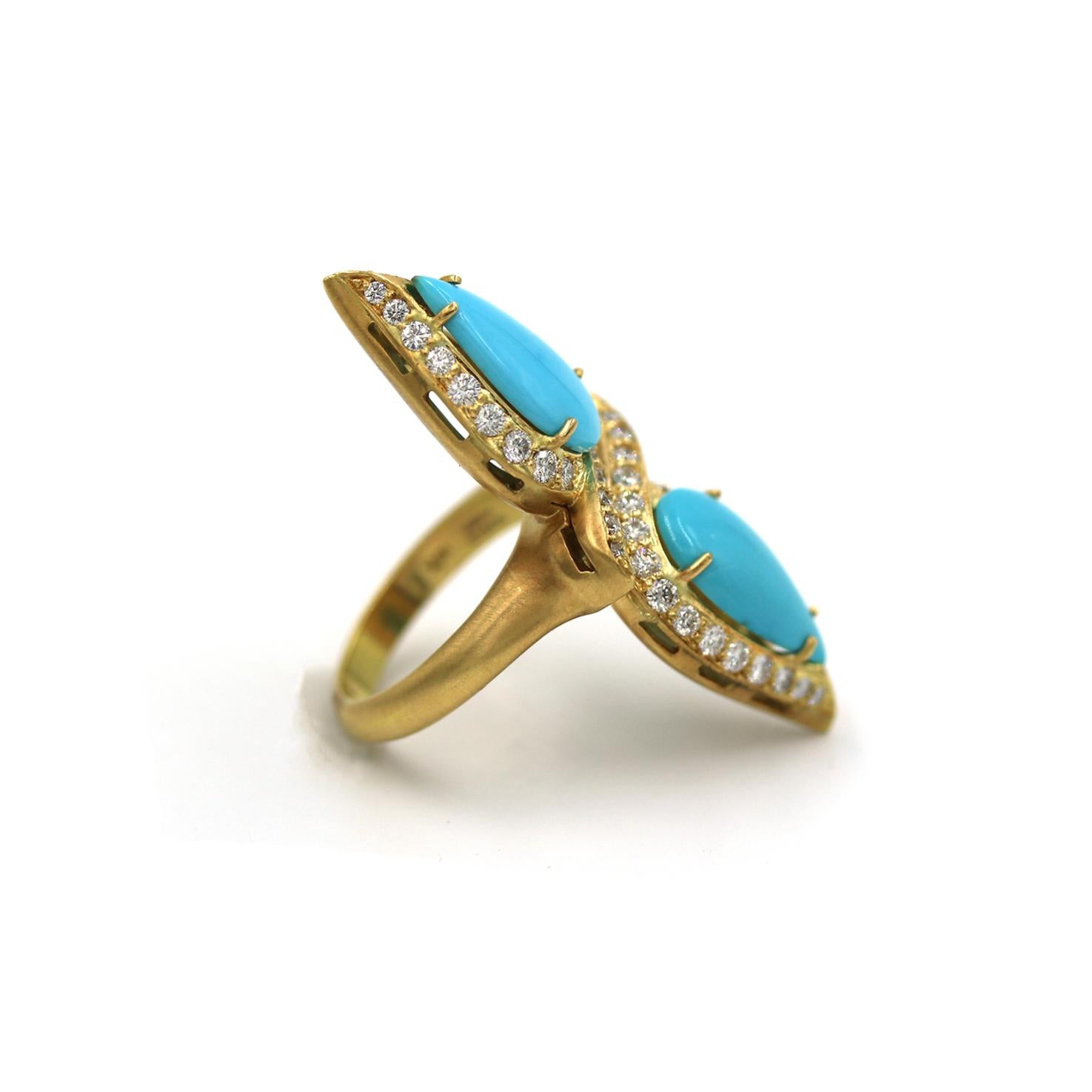 Donald Huber Turquoise And Diamond Ring With 1.00 CTW Of Diamonds In ...