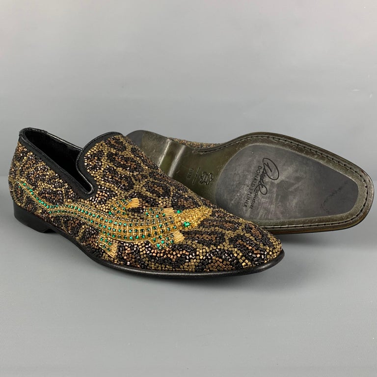 DONALD J PLINER SIGNATURE Size 9.5 Black Gold Green Beaded Leather ...