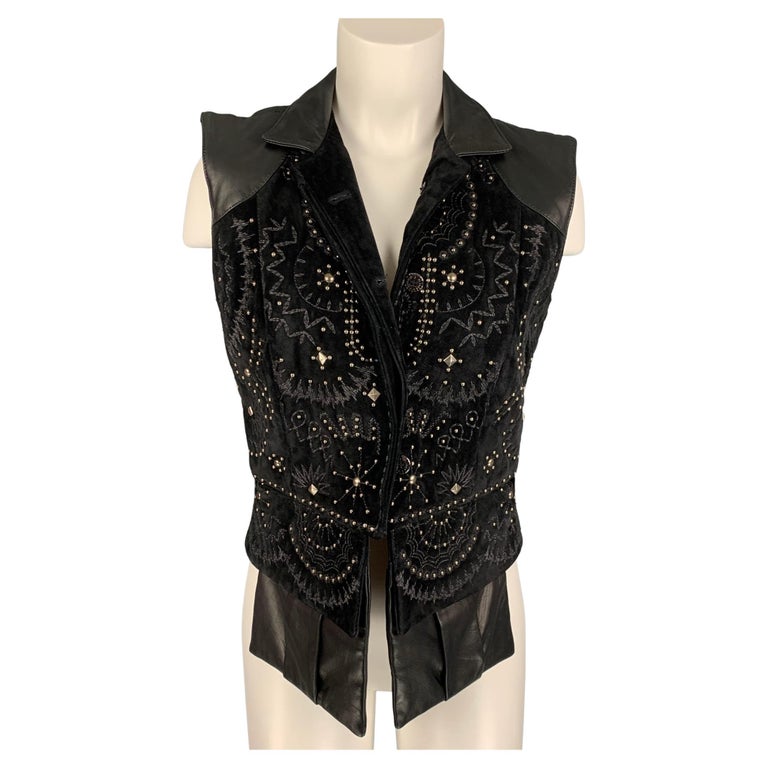 DONALD J PLINER Size One Size Black Leather Studded Buttoned Vest For ...
