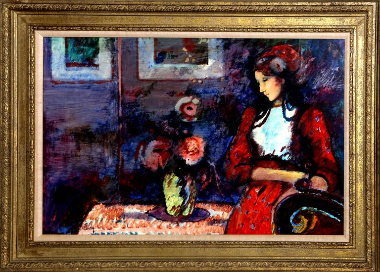 Donald Roy Purdy - Lady in Red, Framed Oil Painting by Donald Roy Purdy ...
