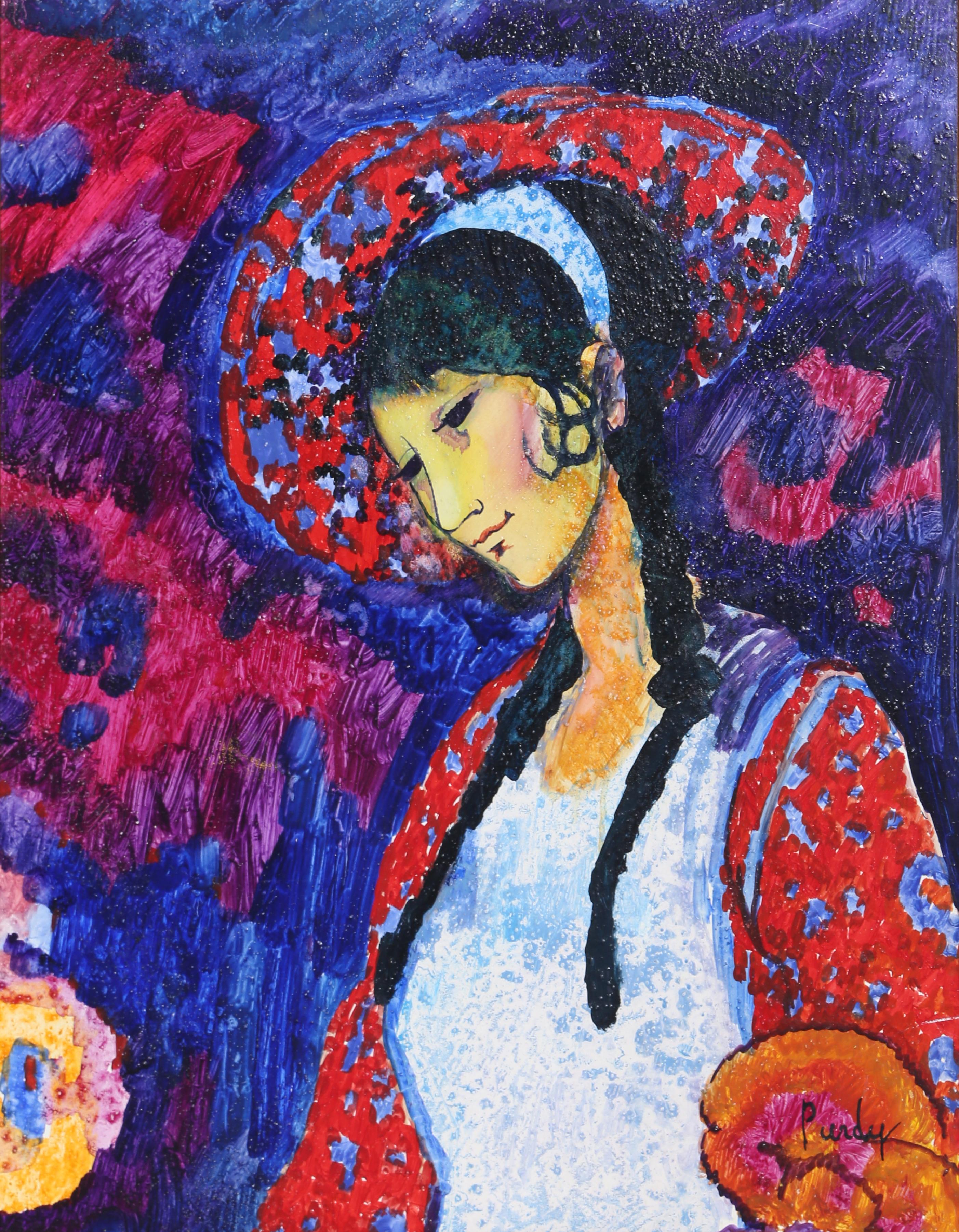 Donald Roy Purdy - Purple Lady, Framed Oil Painting by Donald Roy Purdy ...