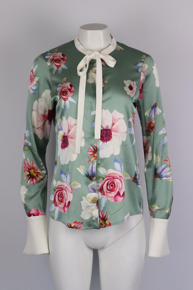 Donata Davidoff Floral Print Silk Satin Blouse Fr 40 Uk 12 For Sale at ...