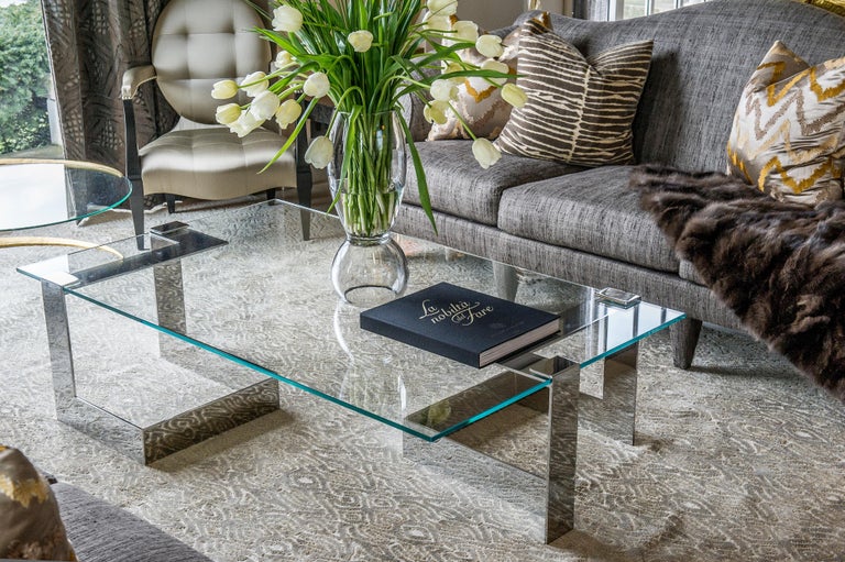 Donghia Anchor Large Cocktail Table Steel Bases with Clear Top For Sale ...