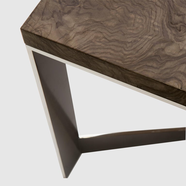 Donghia Rex End Table in Olive Ash Burl and Antique Stainless Steel ...