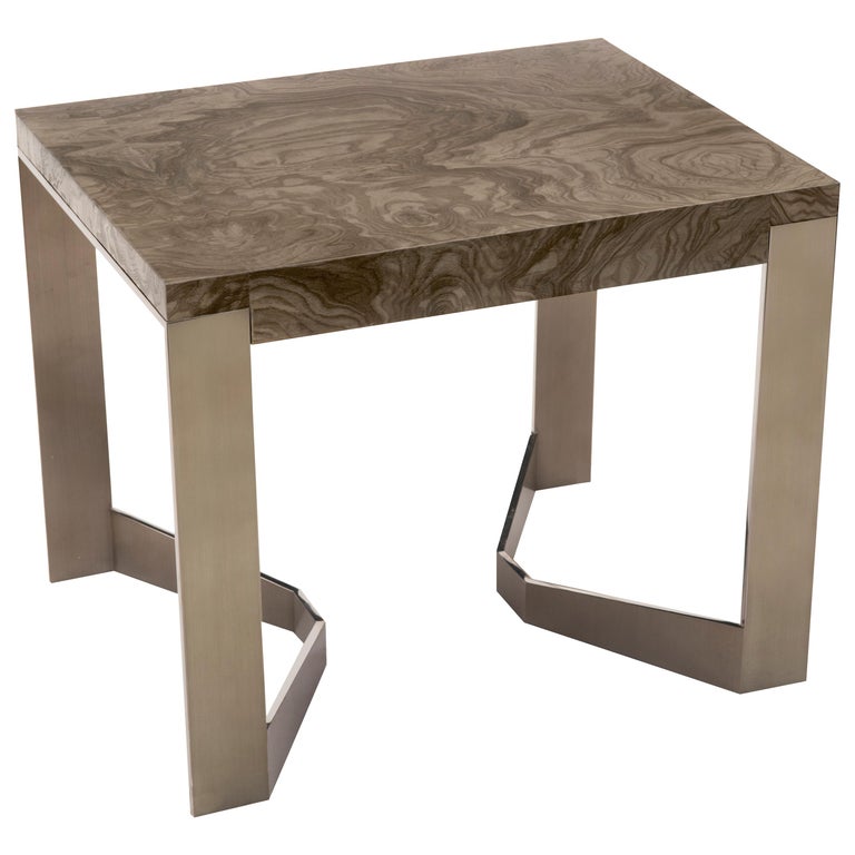 Donghia Rex End Table in Olive Ash Burl and Antique Stainless Steel ...
