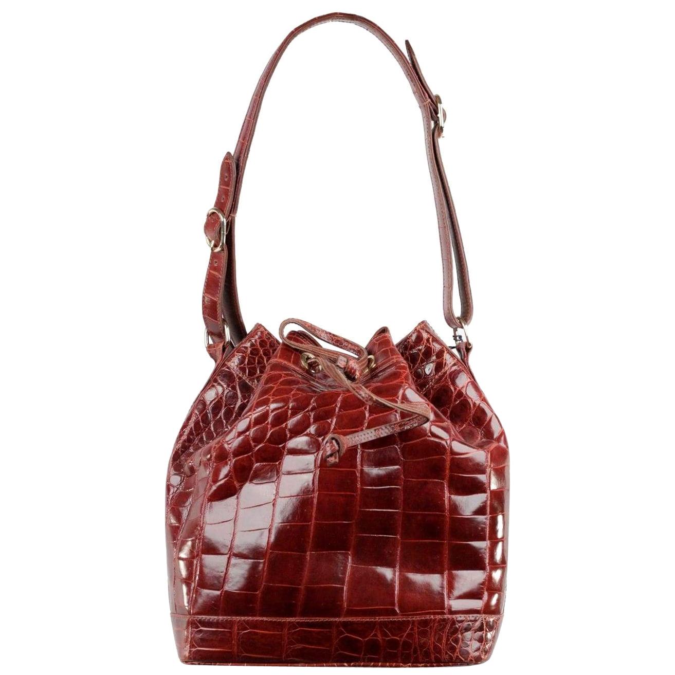 Donna Elissa Vintage Brown Leather Drawstring Bucket Bag For Sale at ...