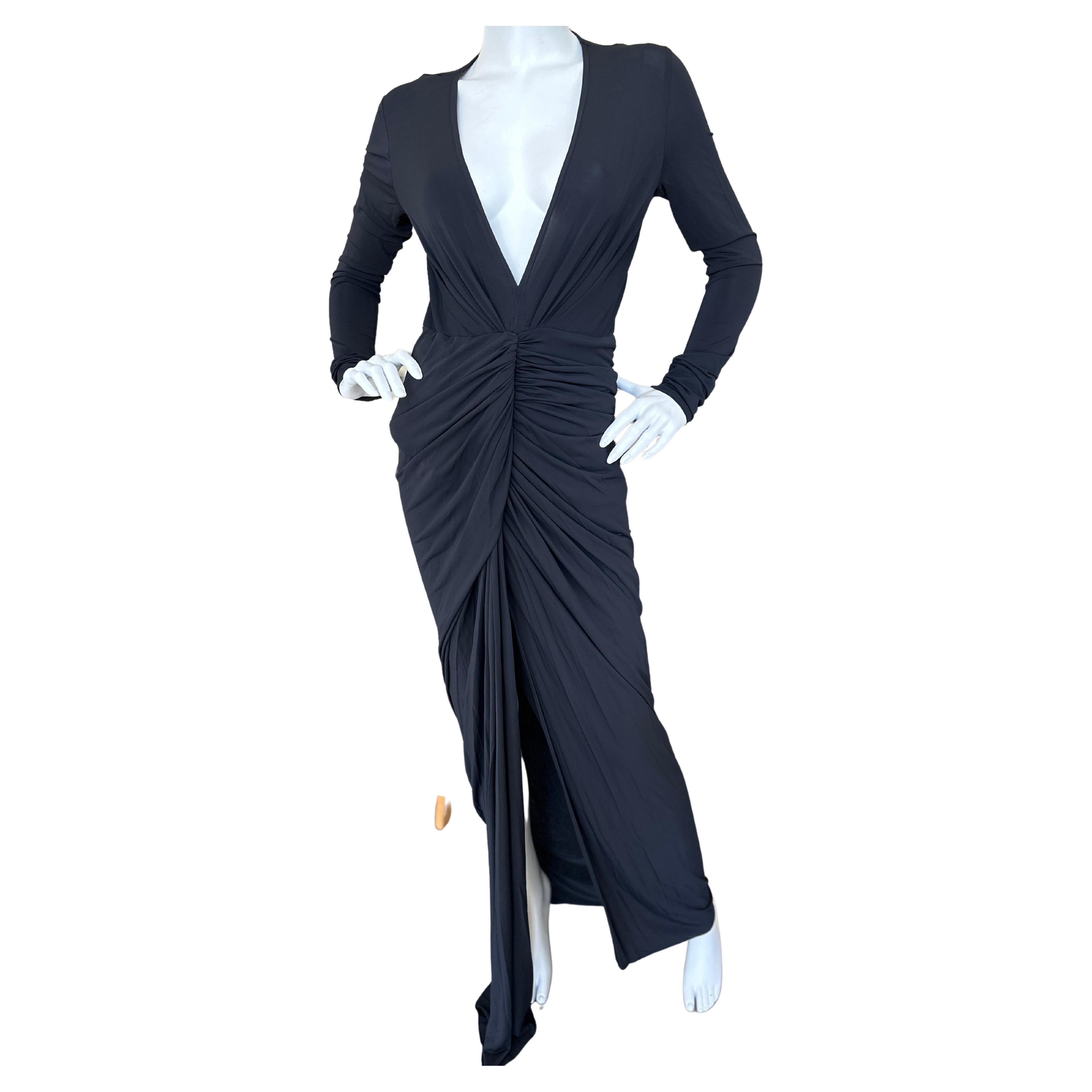 Donna Karan Collection Plunging Vintage Black Gathered Evening Dress ...