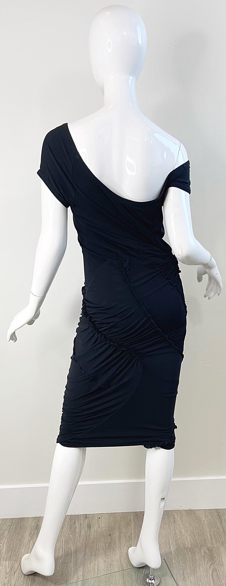 Donna Karan Collection Size Large 2000s Black Silk Jersey Off Shoulder