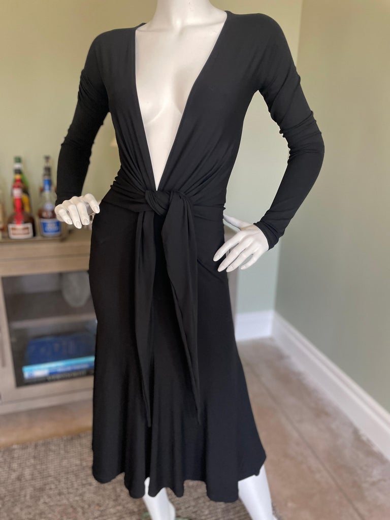 Donna Karan Collection Vintage 1990's Plunging Black Jersey Evening ...