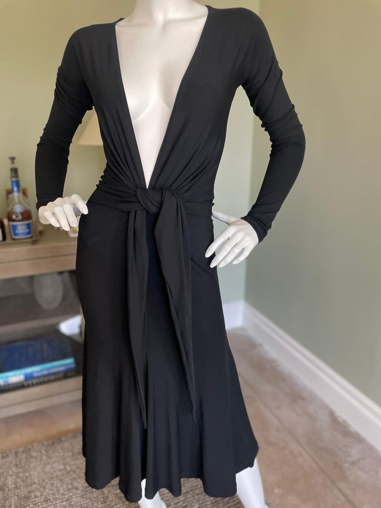 Donna Karan Collection Vintage 1990's Plunging Black Jersey Evening ...