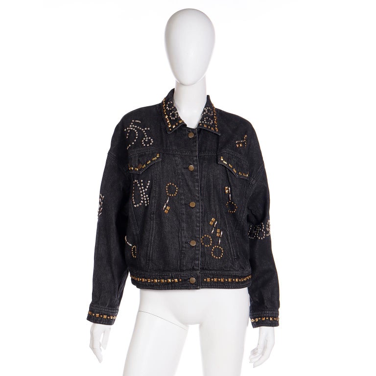 Donna Karan DKNY 1989 Black Denim Jacket W Studded Bicycles NY Paris ...