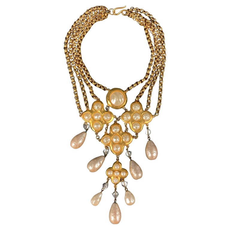 DONNA KARAN Gold Faux Pearl Layered Necklace For Sale at 1stDibs
