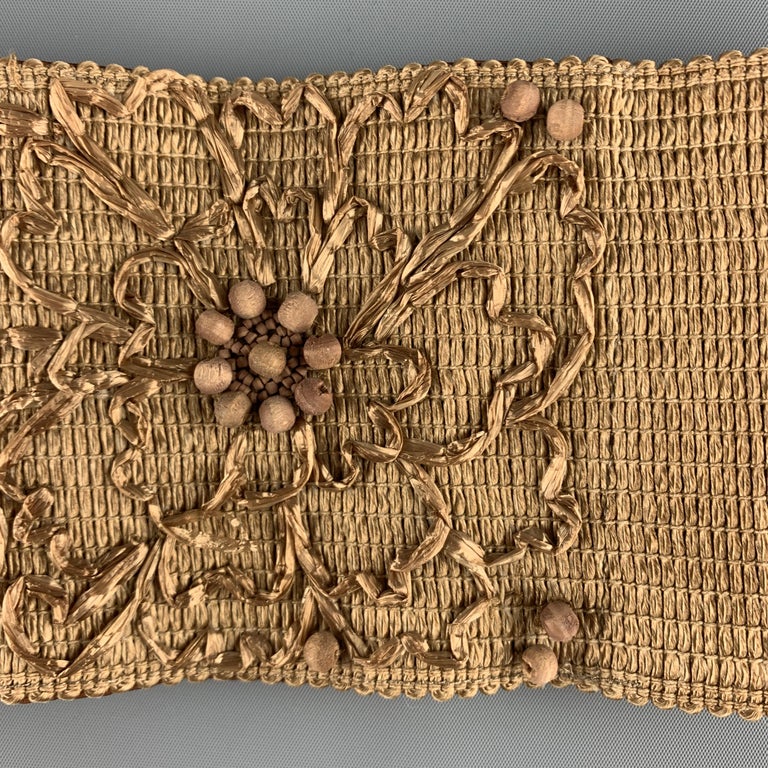 DONNA KARAN Size S Woven Beige Beaded Flower Embroidered Elastic Waist ...