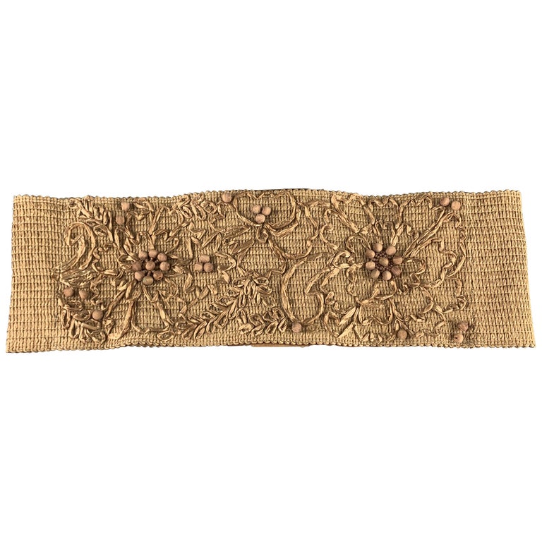 DONNA KARAN Size S Woven Beige Beaded Flower Embroidered Elastic Waist ...