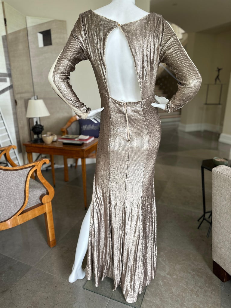 Donna Karan Vintage Dull Gold Sequin Long Sleeve Evening Dress with ...
