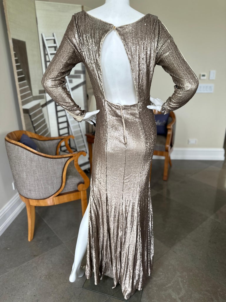 Donna Karan Vintage Dull Gold Sequin Long Sleeve Evening Dress with ...