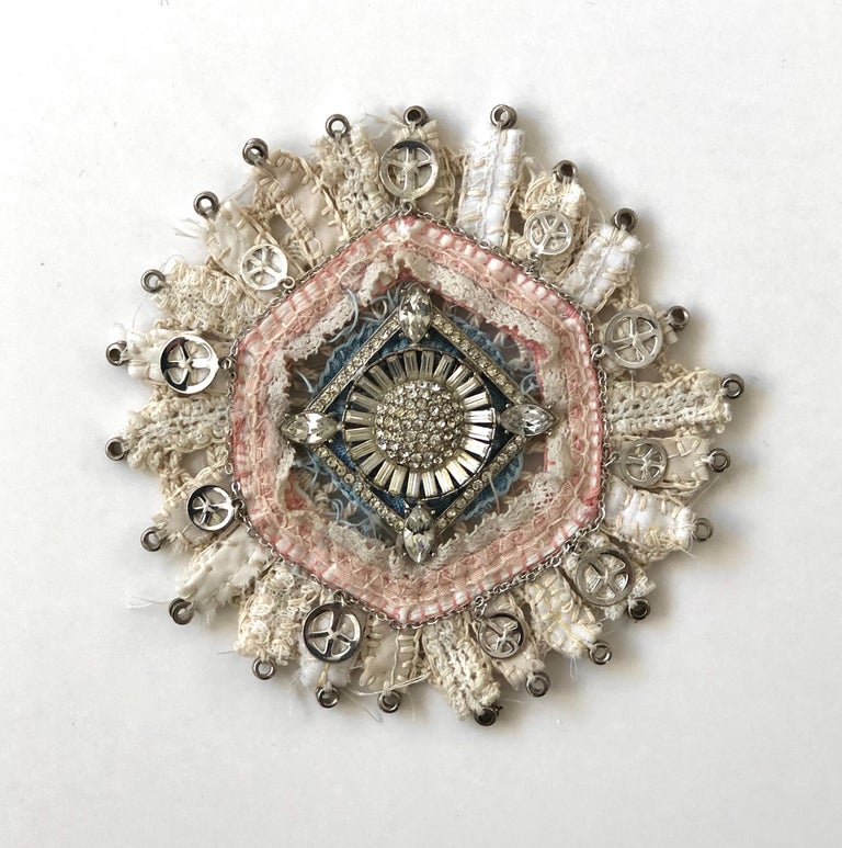 Donna Sharrett - Bud 620, Mixed Media Textile Mandala, Pink, Ivory ...