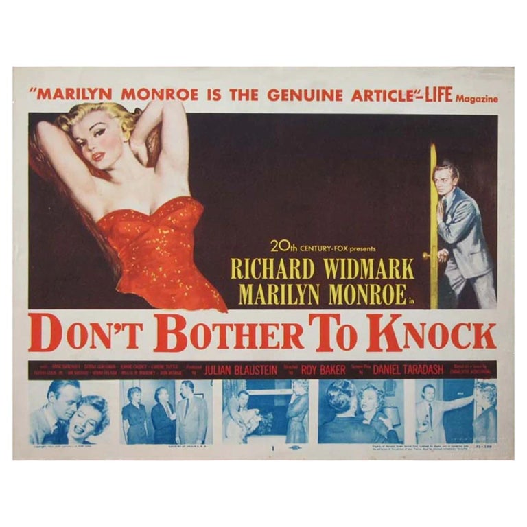 Don't Bother To Knock, Unframed Poster, 1952 For Sale at 1stDibs