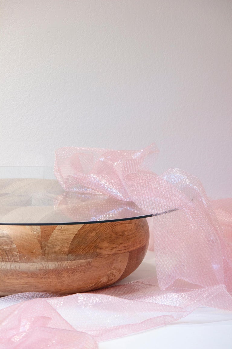 Caramel Donut Circular 48-Inch Repurposed Oak and Glass Coffee Table ...