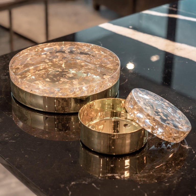Dorado Brass and Gold Leaf In Resin Small Decorative Box For Sale at ...
