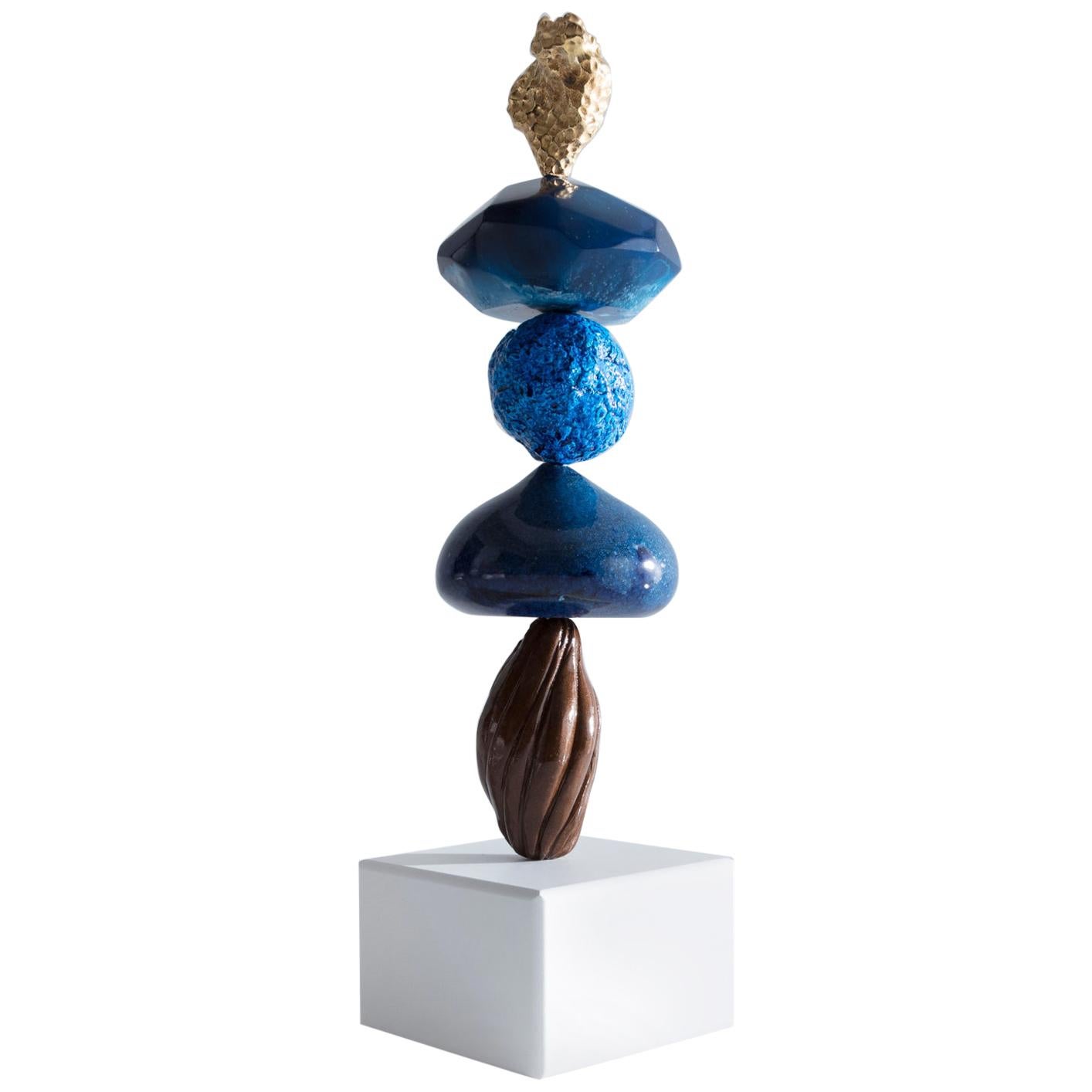 Dorian TOTEM Sculpture in Clay and Resin with Wooden Base by Ashley ...