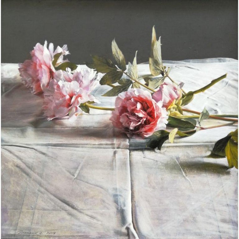 Doriano Scazzosi - Pink Peonies, Oil and Acrylic on Wood by Doriano ...