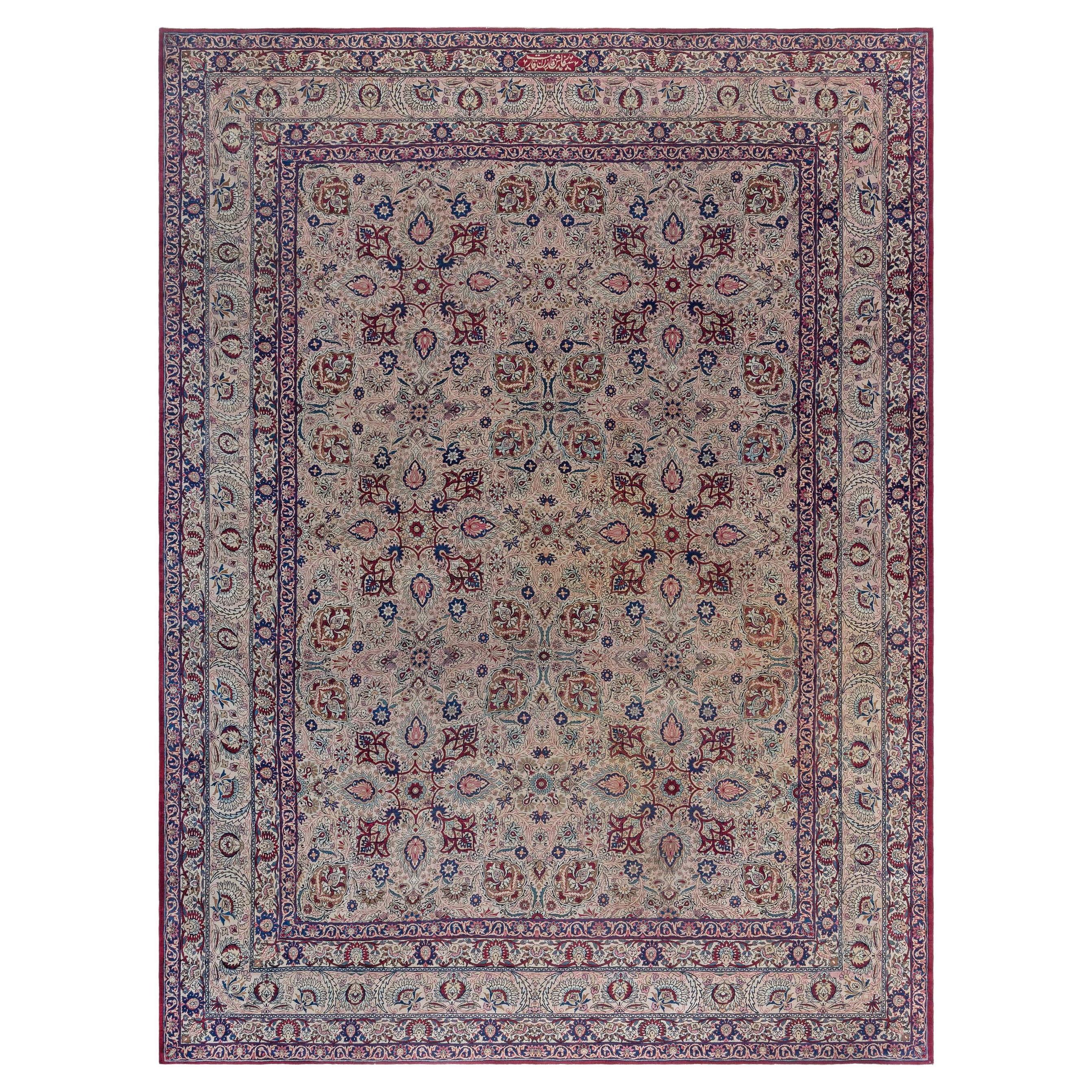 Antique Kirman Rug with Damask Rose Motifs at 1stDibs
