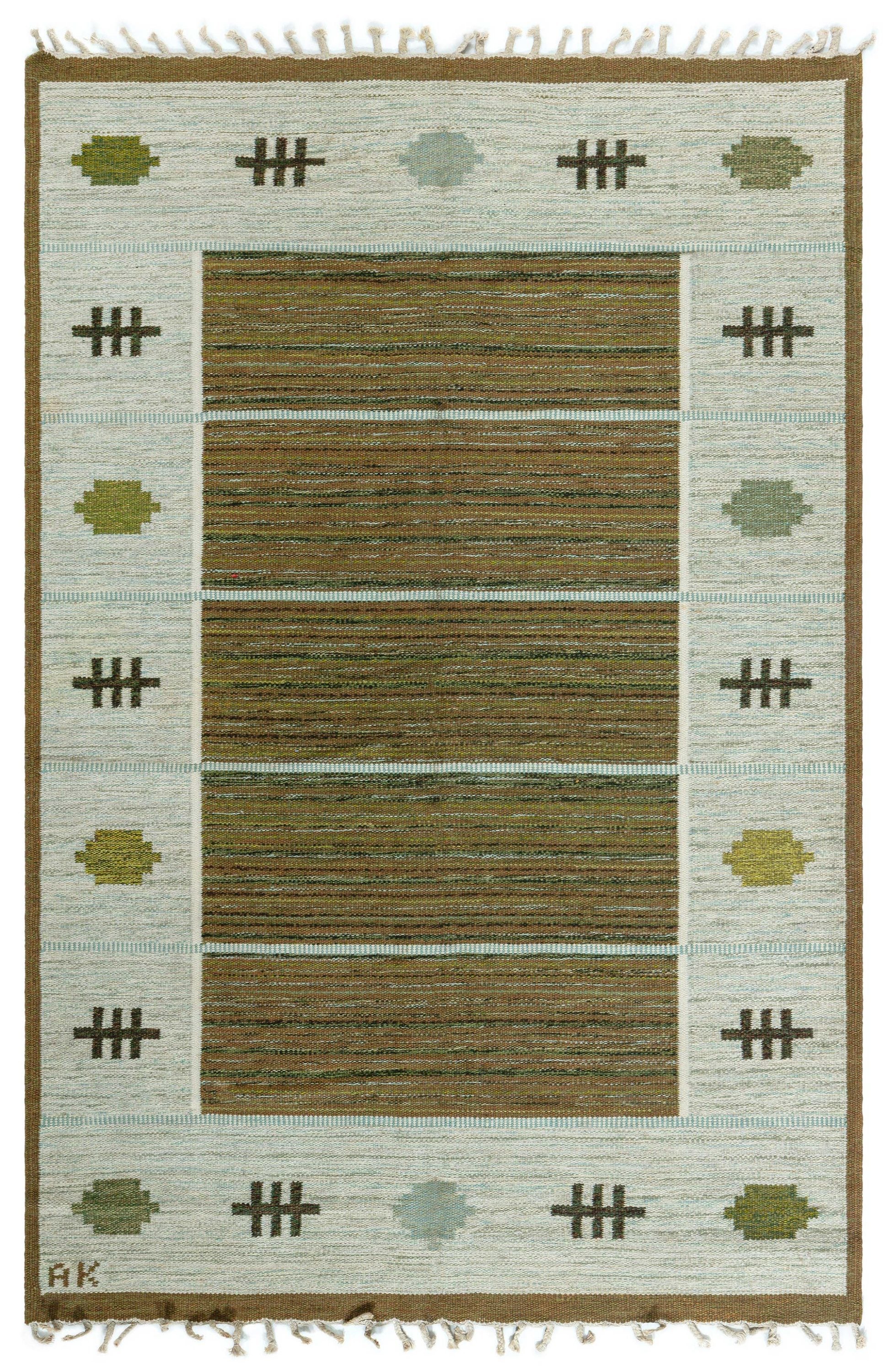 Mid-Century Swedish Brown Handmade Wool Rug by Aina Kånge For Sale at ...