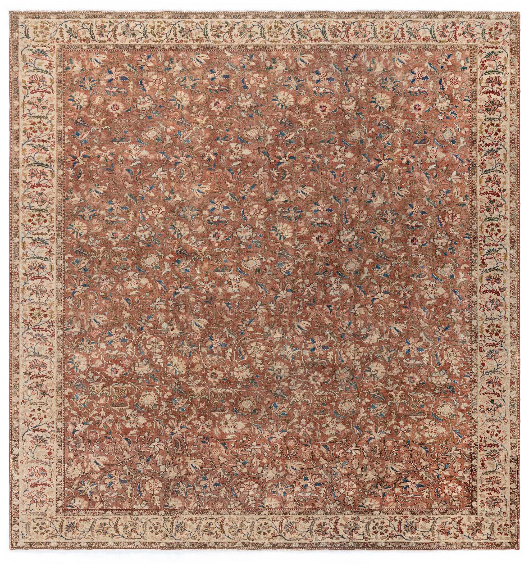 Modern Botanic Tabriz Burgundy and Brown Handmade Wool Rug by Doris ...