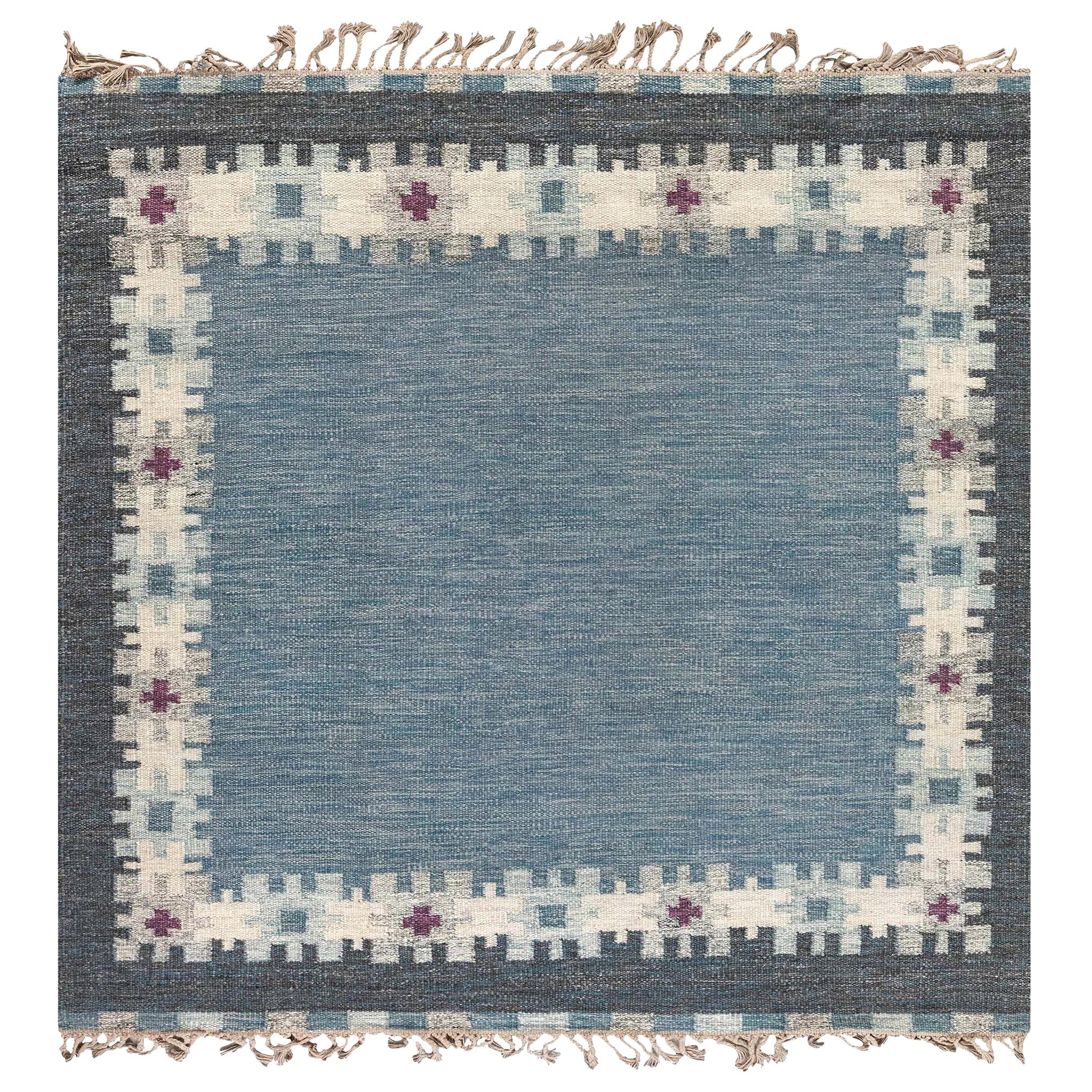 Contemporary Scandinavian Design Flat Weave Rug in Blue, gray, Charcoal ...