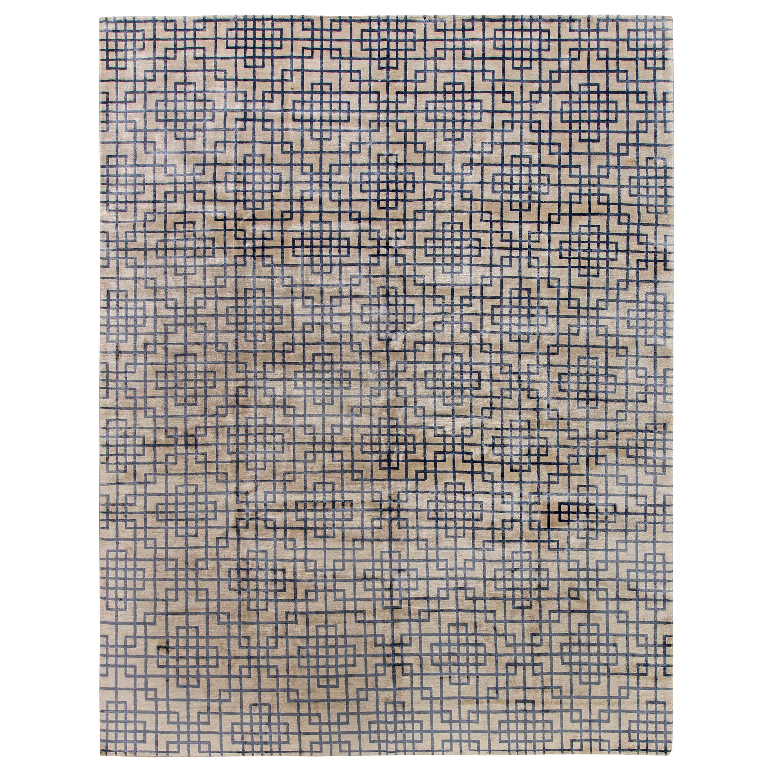 Midnight Blue Silk And Wool Modern Asterisk Rug By CARINI 8x10 For Sale ...